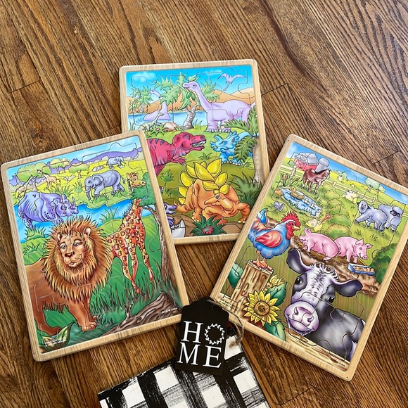 Sky Kids Inc | Toys | Vintage 999 Set Of 3 Wooden Puzzles Dinosaurs Zoo ...